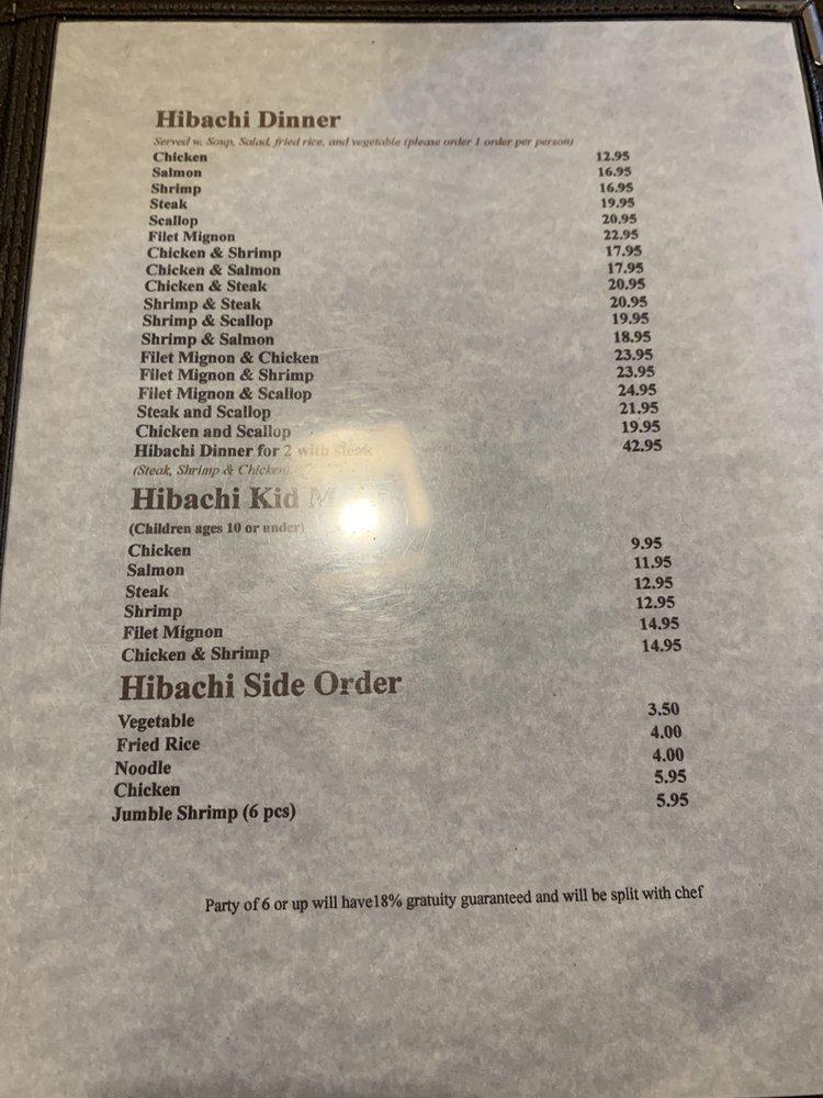 Menu at Mizu restaurant, Gulfport, US 49
