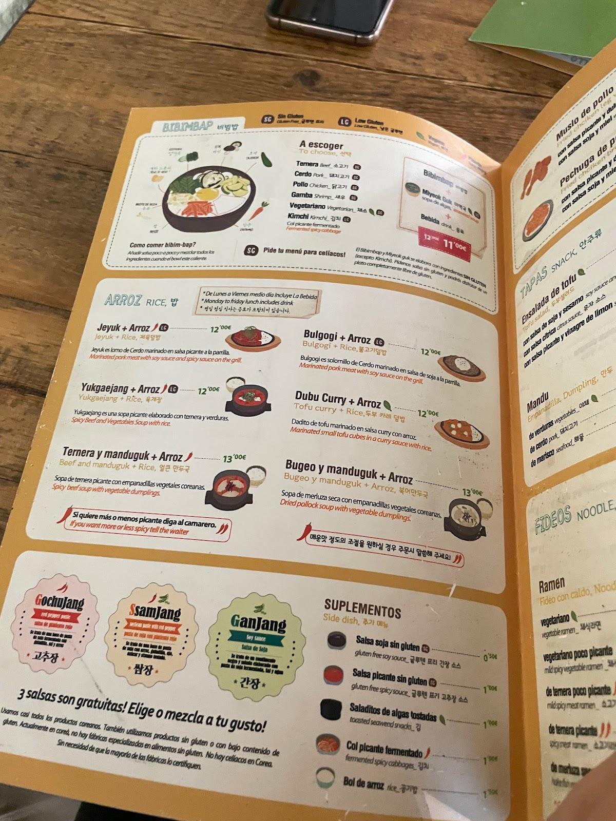 Menu at Modu korean bowl 모두한국식당 restaurant, Barcelona