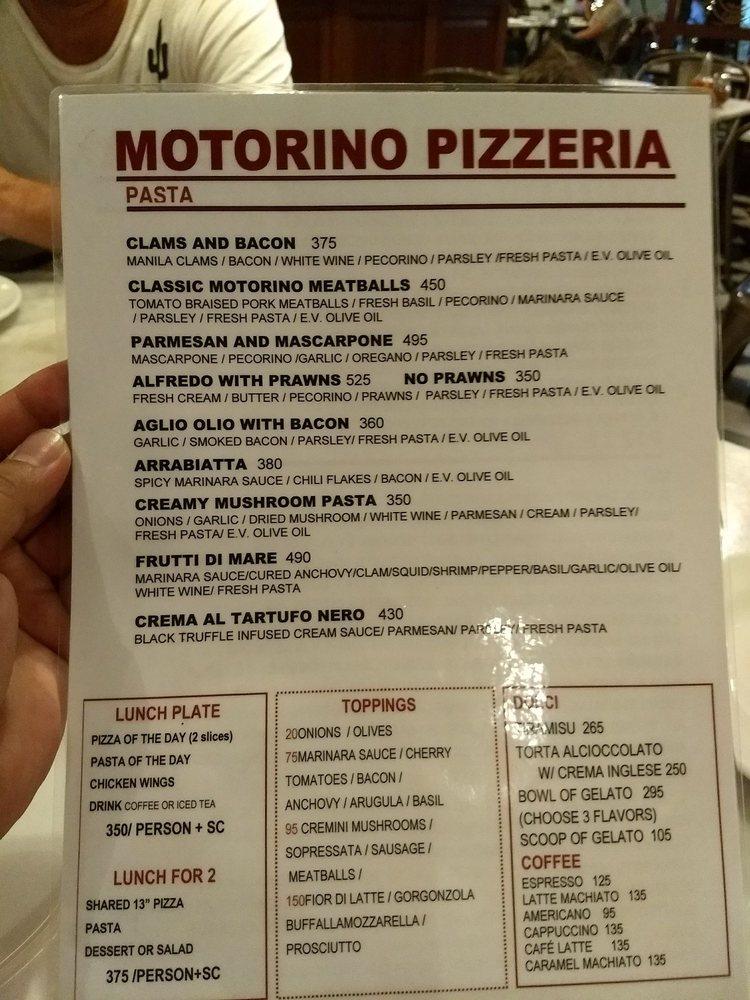 Menu at Motorino Pizza - Greenbelt pizzeria, Makati