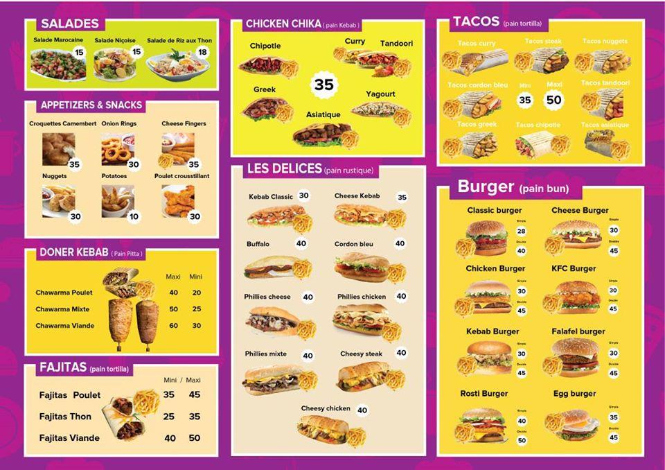 Carta del restaurante O'Chiche Kebab Al Ahbab, Marrakech