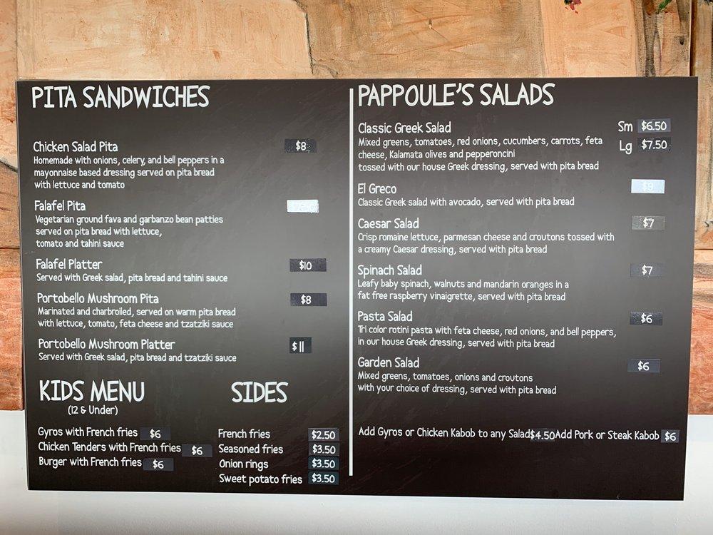 Menu at Pappoule's restaurant, Tucson, N La Cholla Blvd