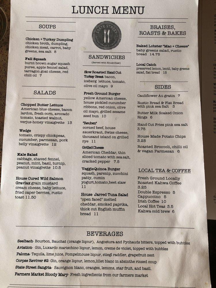 Menu at State Street Eating House + Cocktails pub & bar, Sarasota