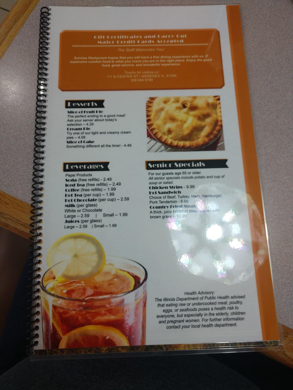 Menu at Sunrise Cafe, Geneseo