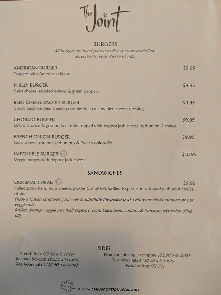 Menu at The Joint @ 12th & Allen restaurant, St. Louis