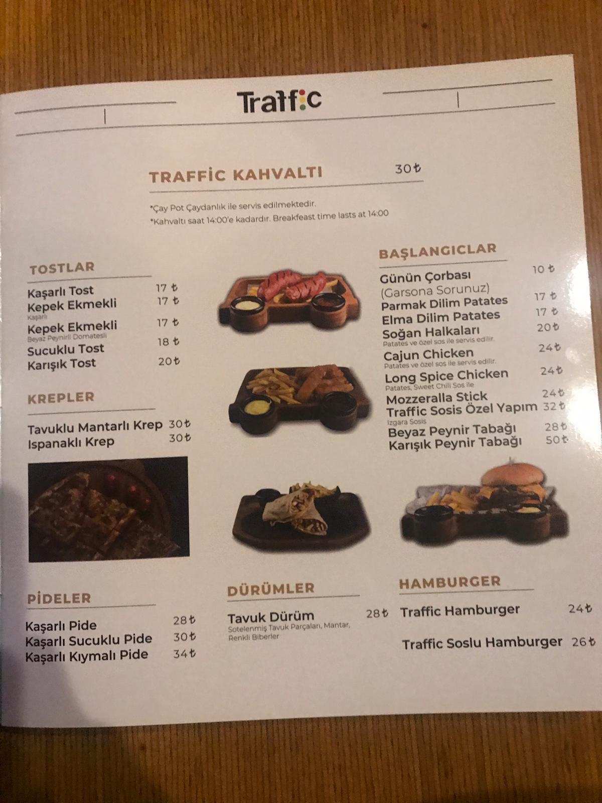 Menu at Traffic, Istanbul, Balıkçı Yunus Sok No:12