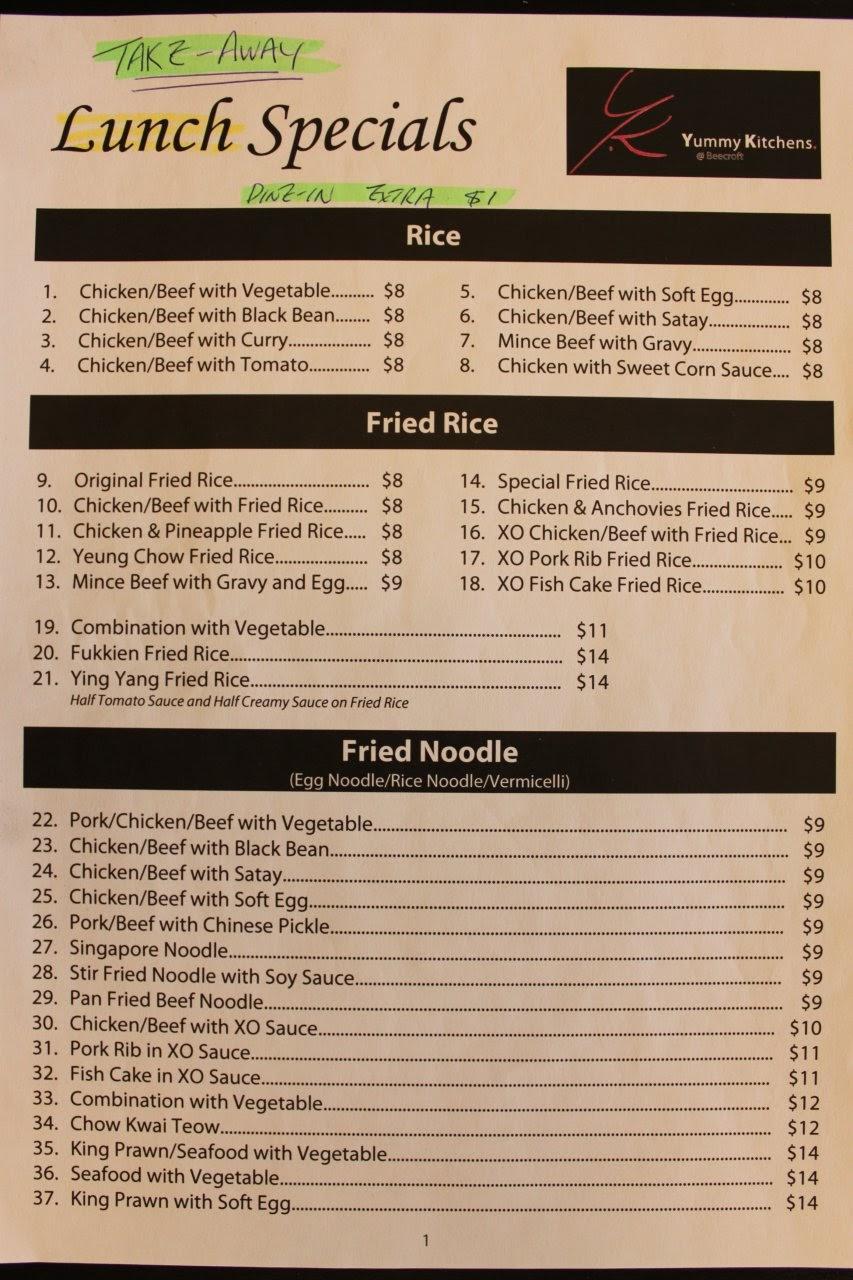 Menu at Yummy Kitchens @ Beecroft restaurant, Beecroft