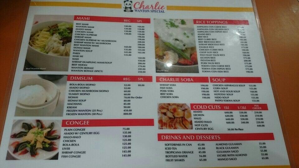 Menu at Charlie Wanton Special restaurant, Mandaluyong