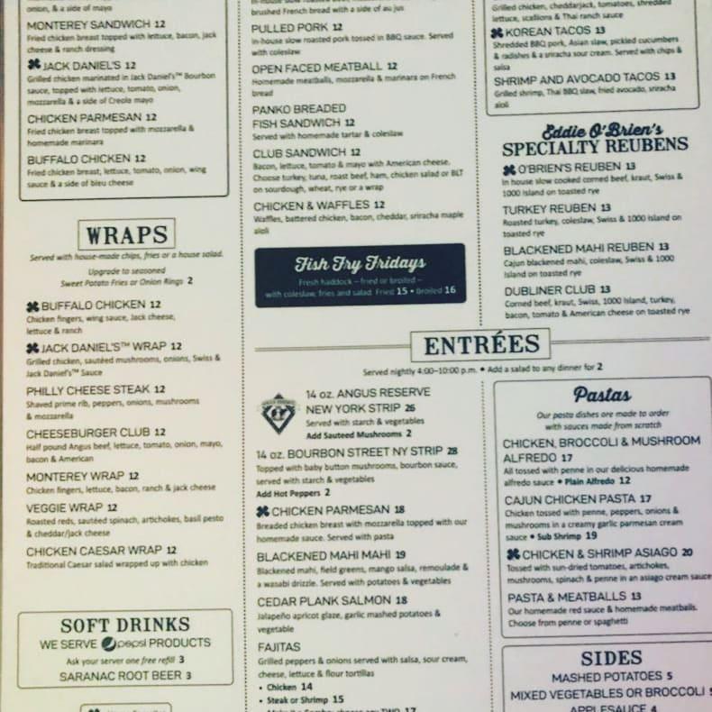 Menu at Eddie O'Briens Grille and Bar, Geneva