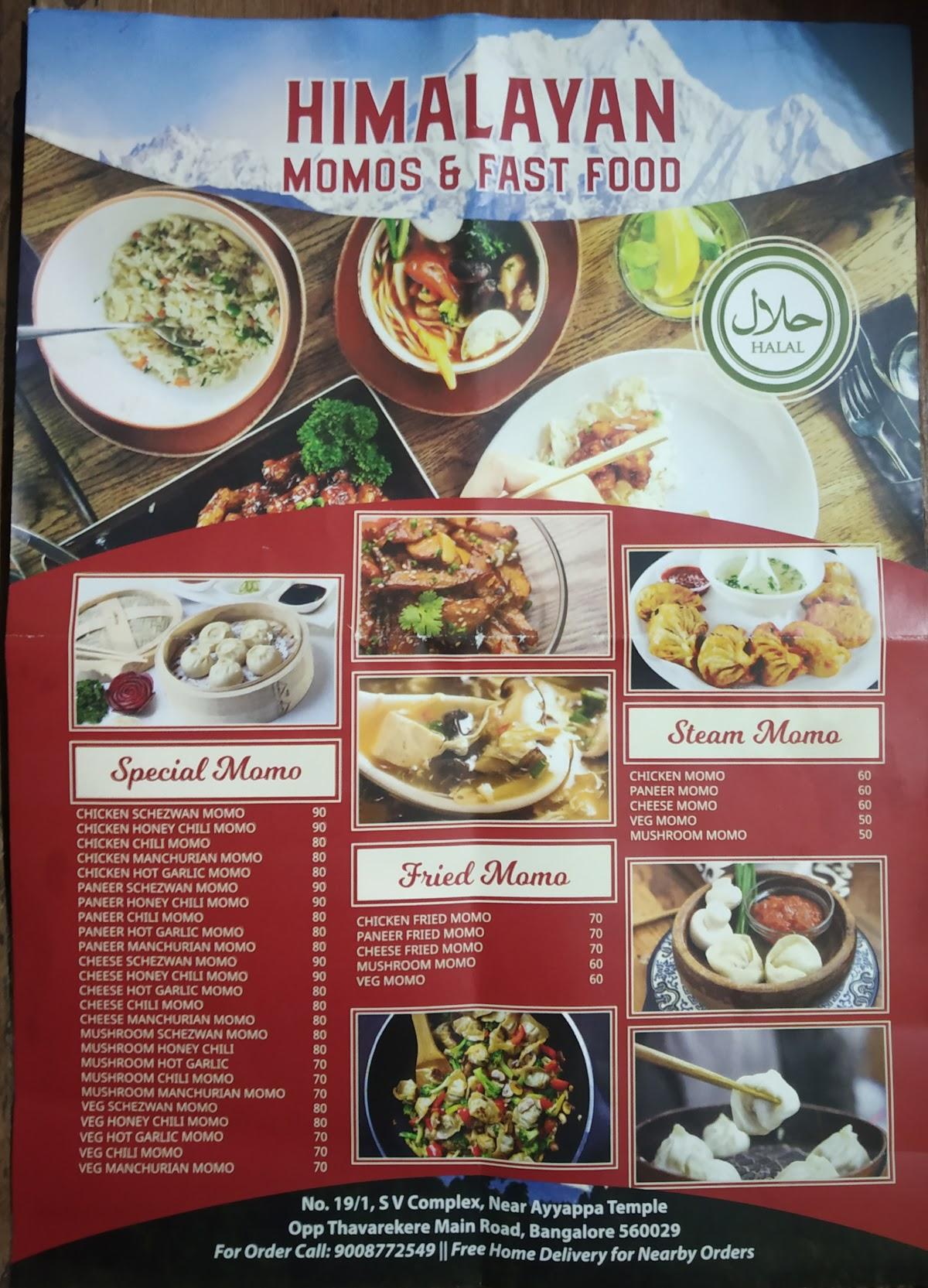 Menu at Himalayan Momos and Fast Food, Bengaluru
