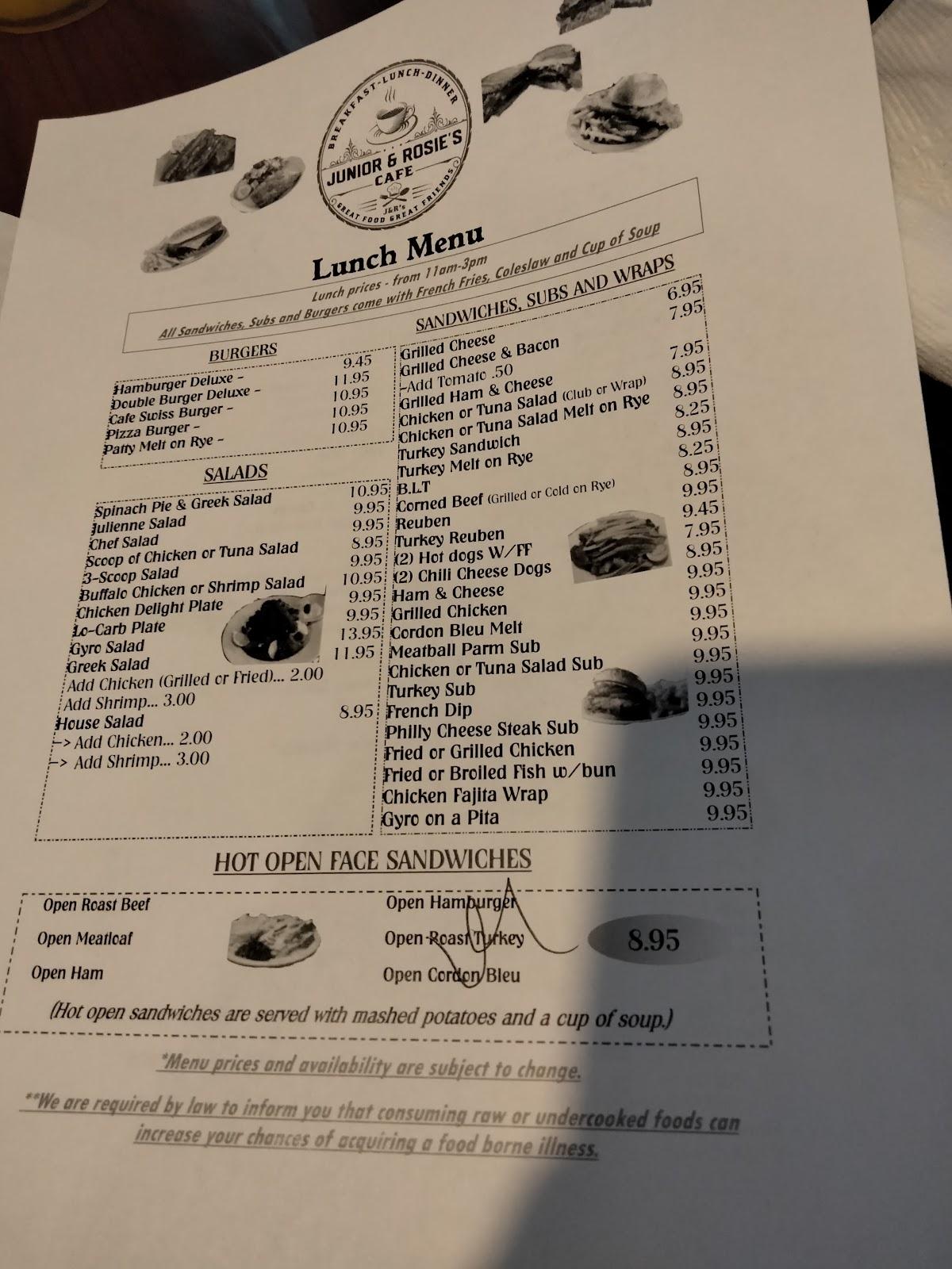 Menu at Junior and Rosie's Cafe and Grill, Englewood