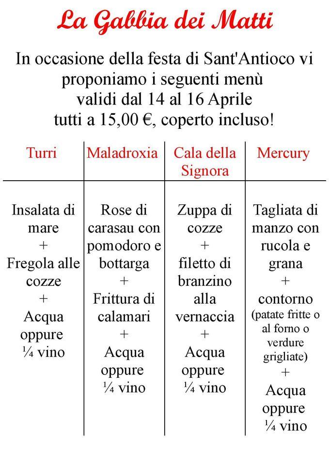 Menu da La Gabbia dei Matti ristorante, Sant'Antioco