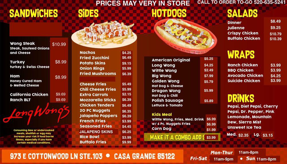 Menu at Long Wongs restaurant, Casa Grande