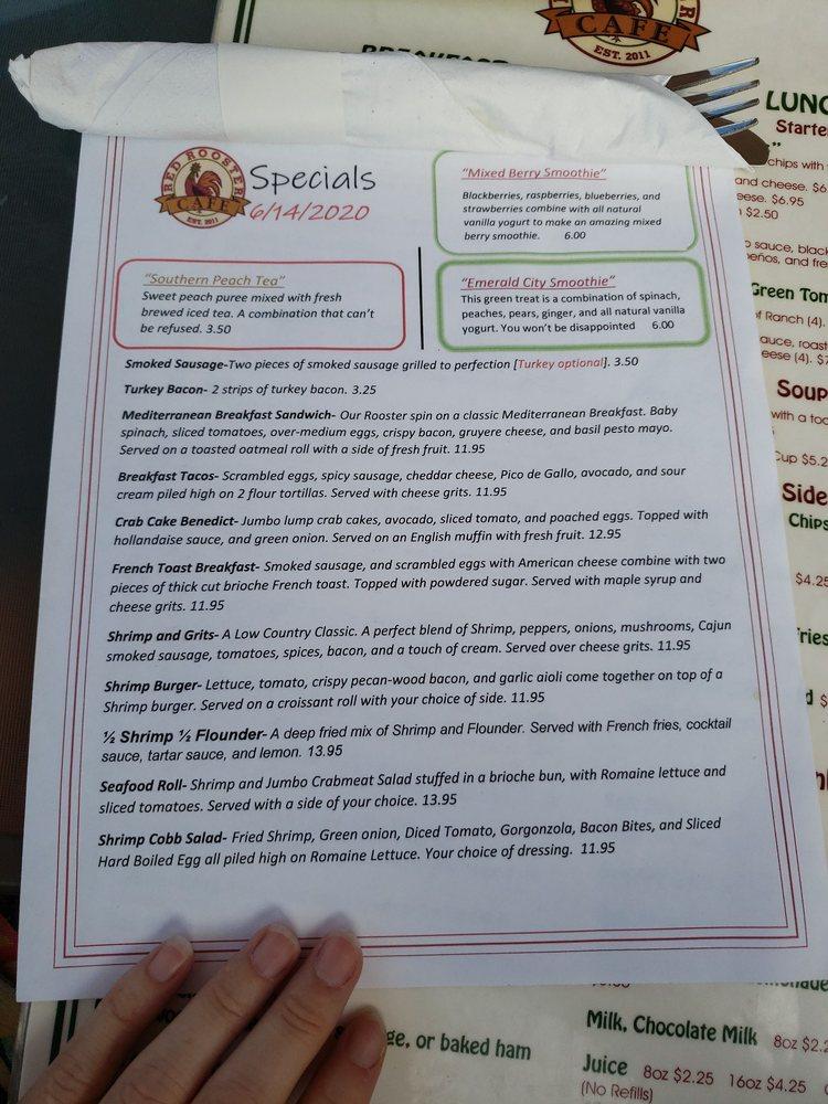 Menu at Red Rooster Cafe, Beaufort, Boundary St