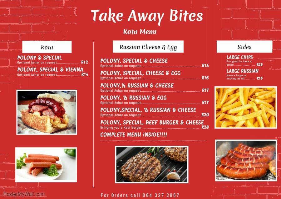 Menu at Take Away Bites restaurant, Tembisa