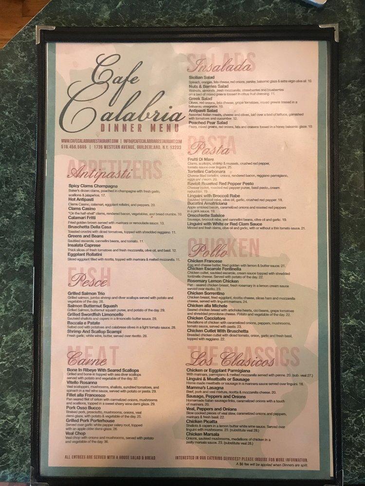 Menu at Cafe Calabria II, Albany