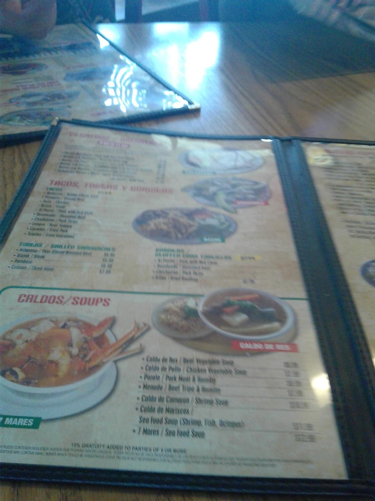 Menu at Cesar's Tacos restaurant, Fort Worth