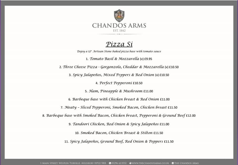 Menu at Chandos Arms pub & bar, Aylesbury