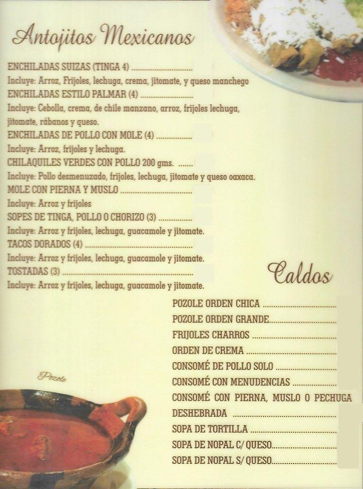 Carta del restaurante El Amigo del Sur, Metepec