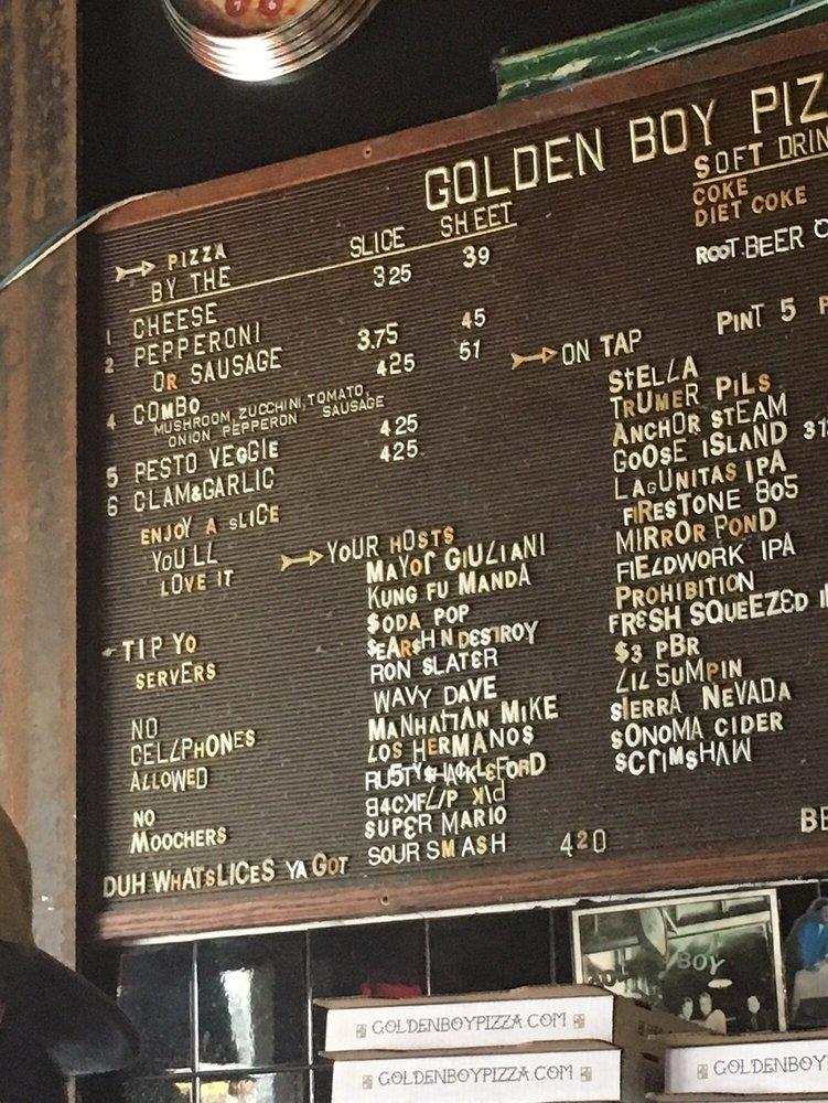 Menu at Golden Boy Pizza pizzeria, San Francisco, 542 Green St