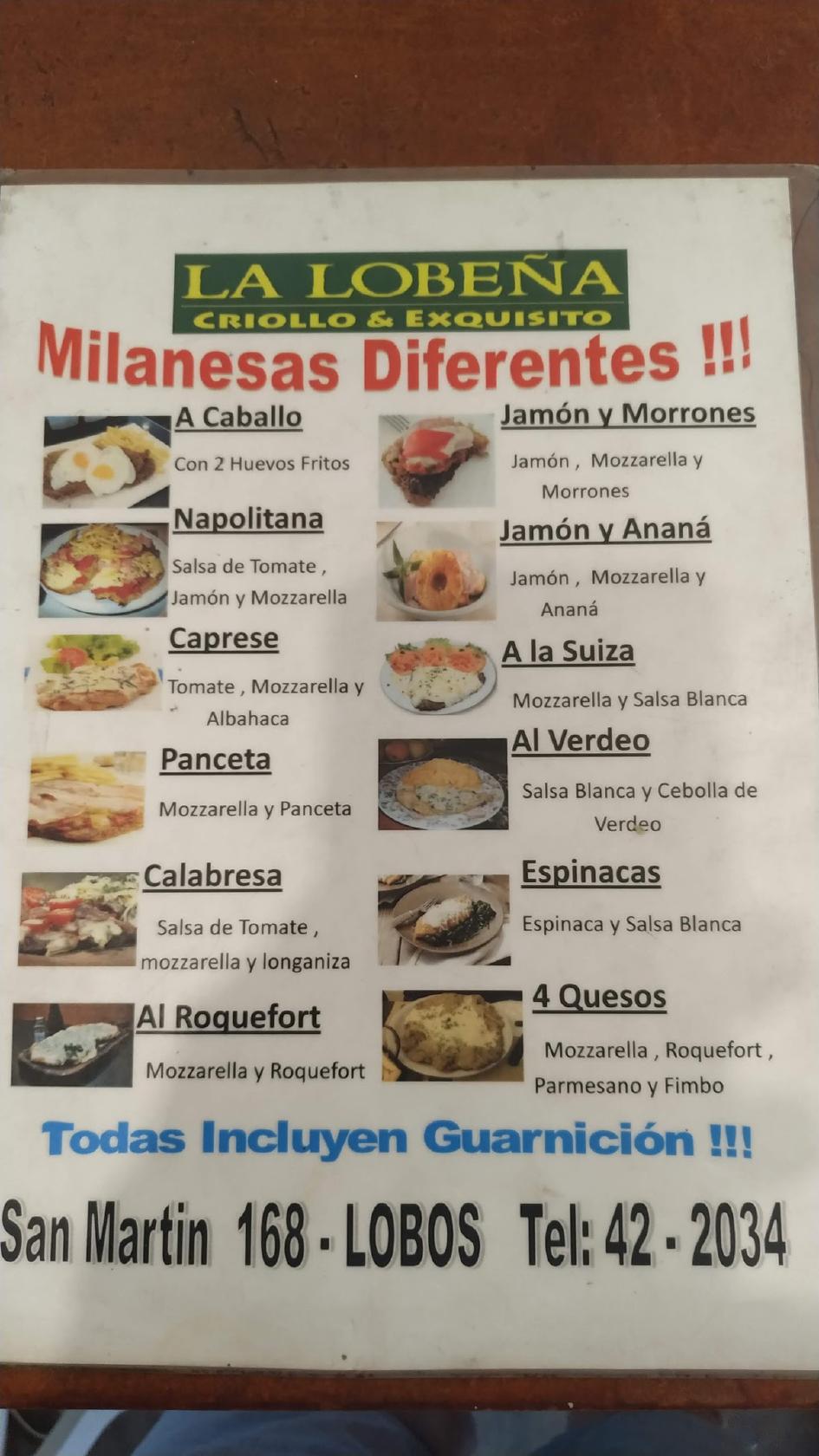 Menu at La lobeña restaurant, Lobos