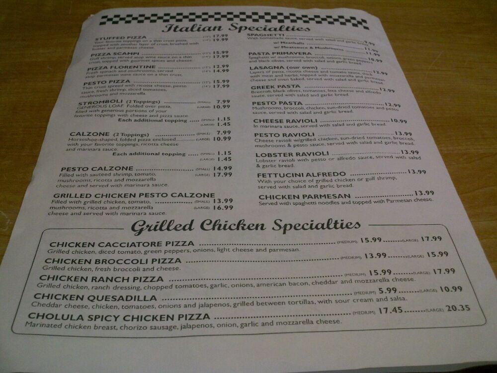 Menu at Lillian’s Pan Pizza pizzeria, Perdido Key