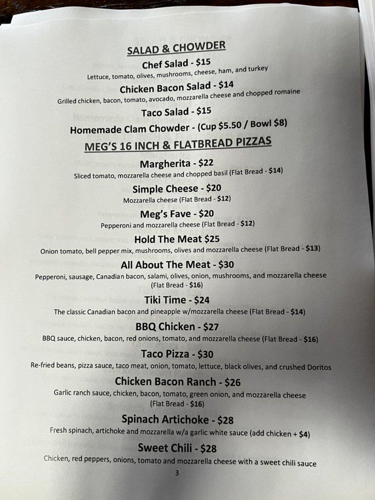 Menu at Megs Beachwood Bar and Grill, Pacific City