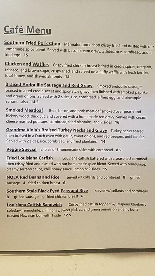Menu at Neo Soul Cafe, Seabrook
