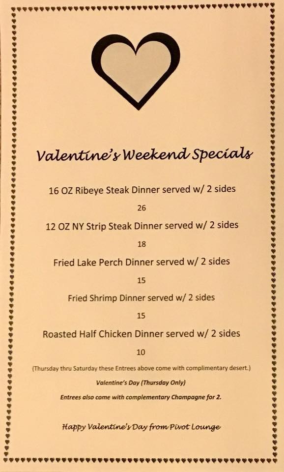 Menu at Pivot Lounge restaurant, Crown Point