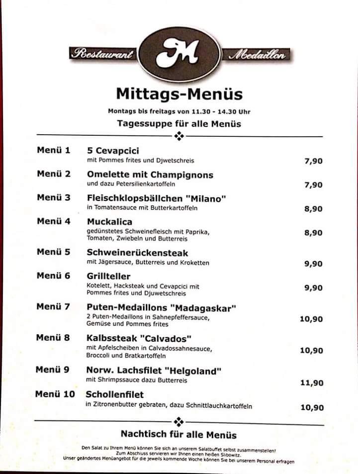 Speisekarte Medaillon In Essen – SYDT