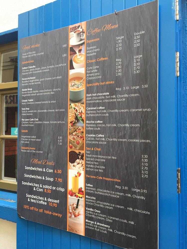 Menu at The Lane Cafe, Galway