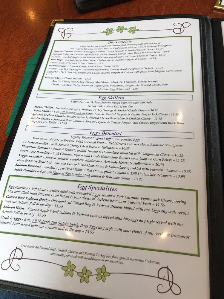 Menu at Verbena Cafe, Prospect