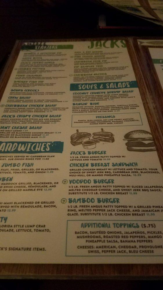 Menu at Caribbean Jack's pub & bar, Daytona Beach