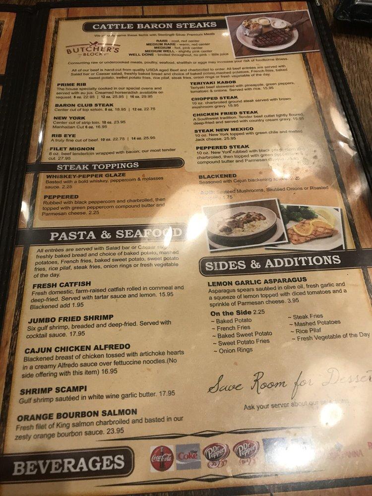 Menu at Cattle Baron, Roswell