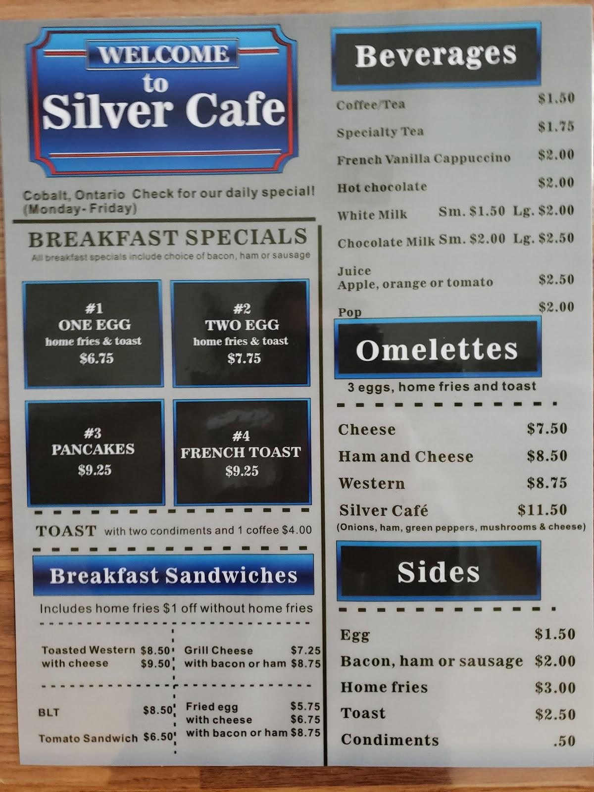 Menu at Silver Cafe Restaurant & PIZZA, Cobalt, 3 Prospect Ave