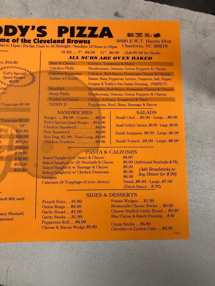 Menu at Teddy's Pizza pizzeria, Charlotte, E W.T. Harris Blvd