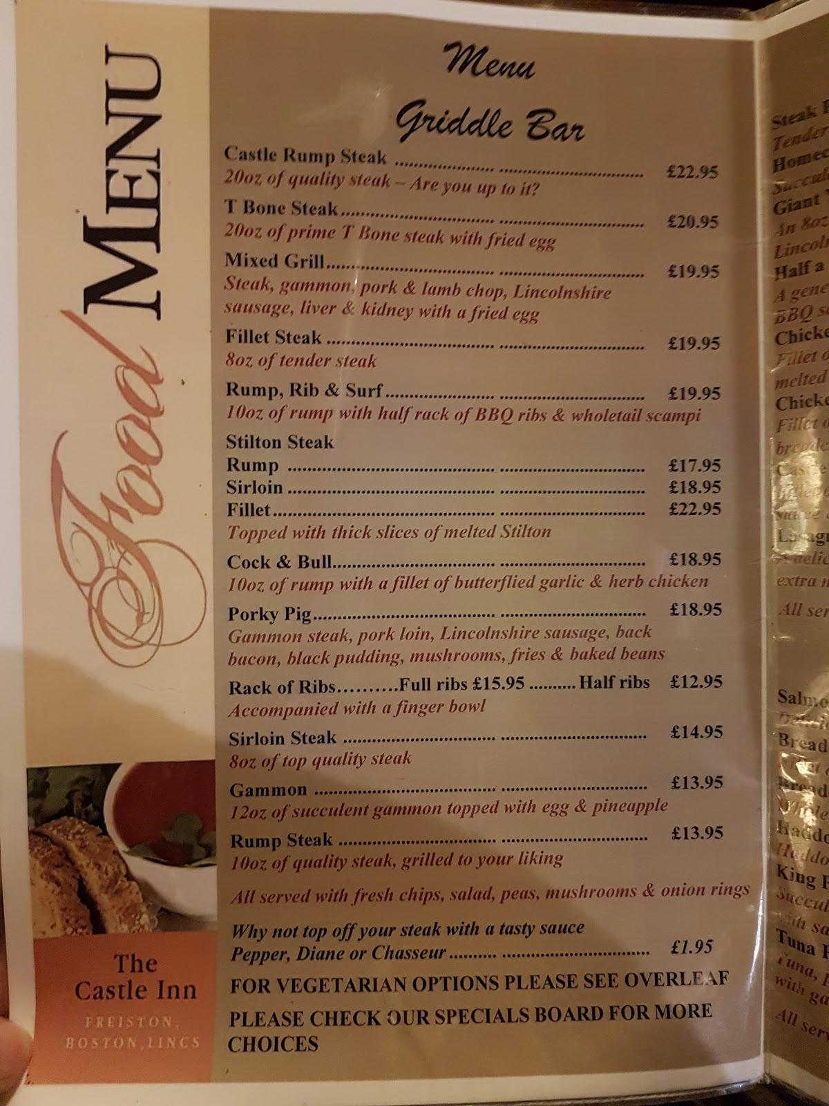 Menu at The Castle Inn pub & bar, Boston, Wainfleet Rd