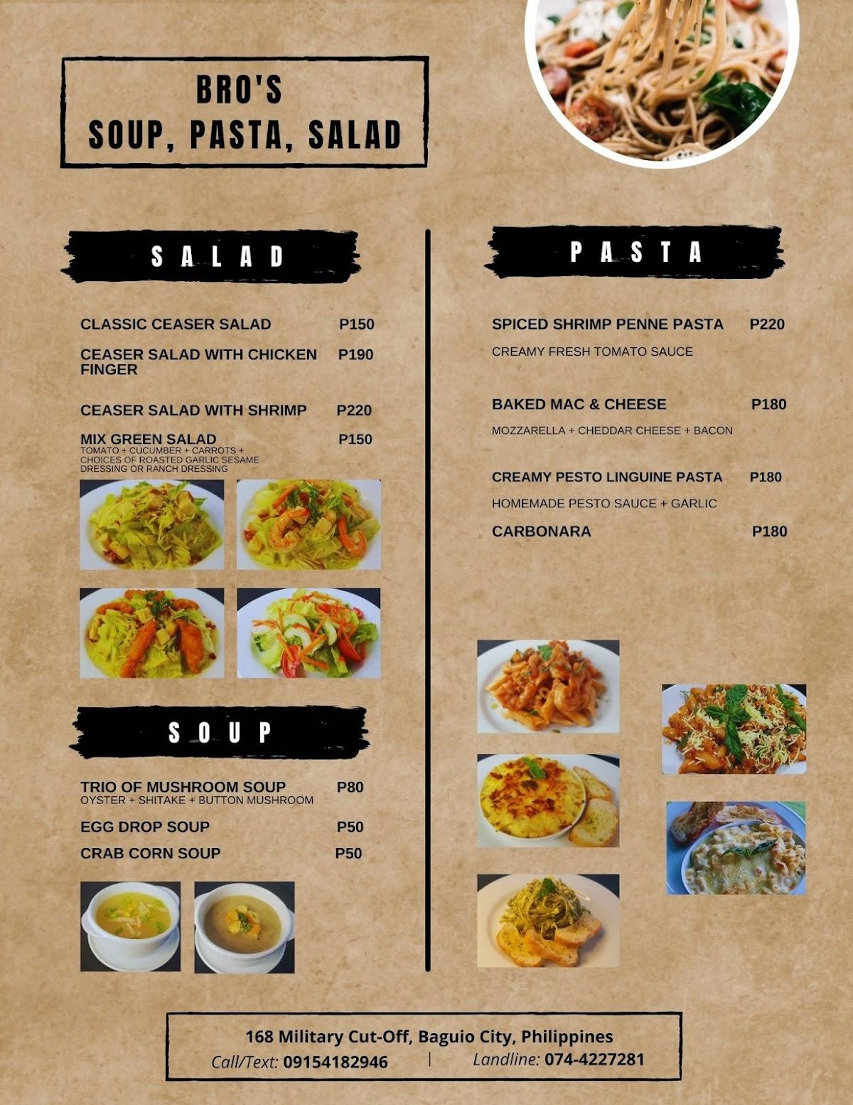 Carta de Bro's Restaurant, Baguio