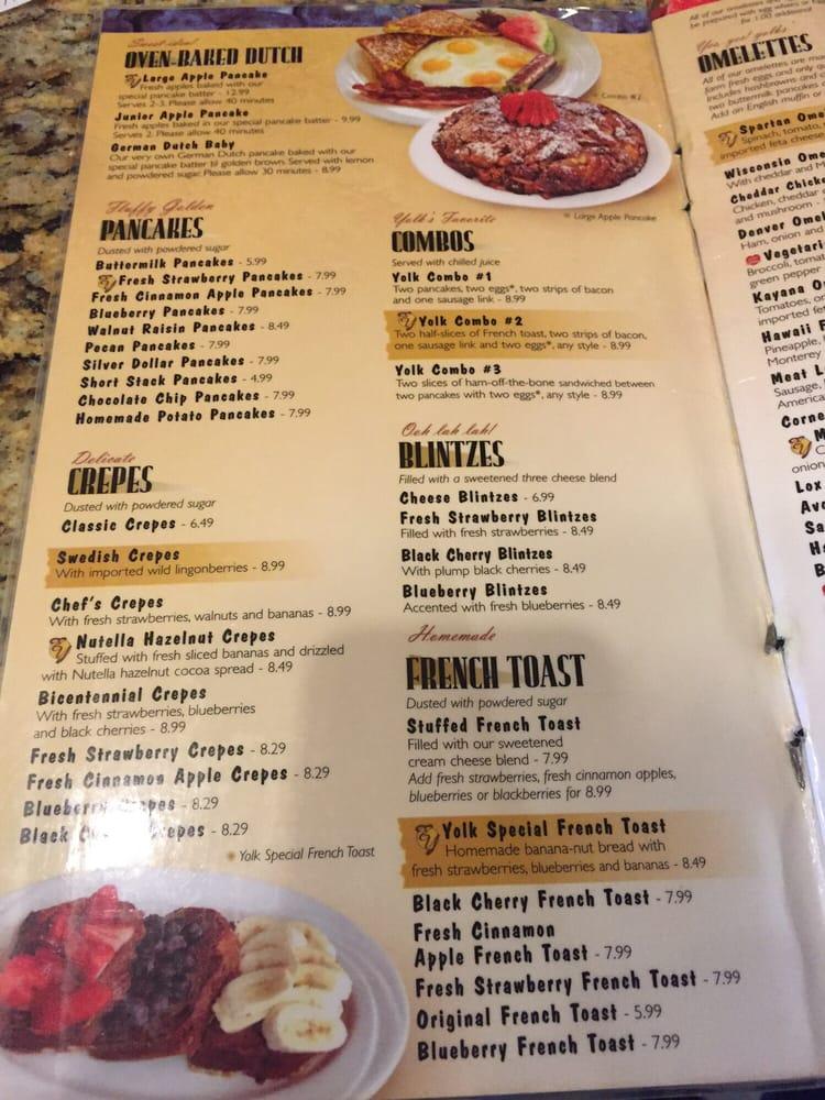 Menu at Egg Yolk Cafe, West Chicago