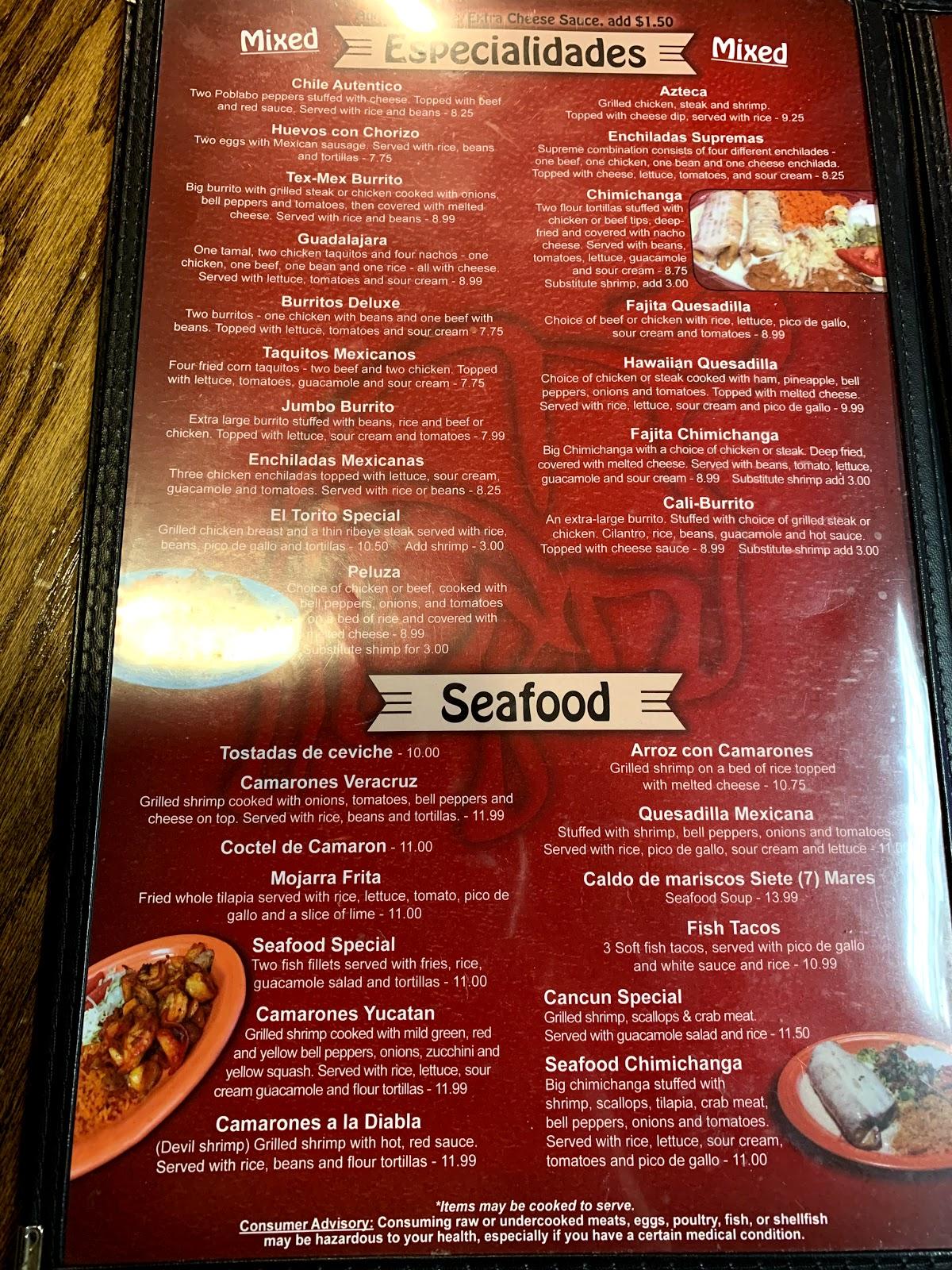 Menu at El Torito restaurant, Galax, 528 E Stuart Dr