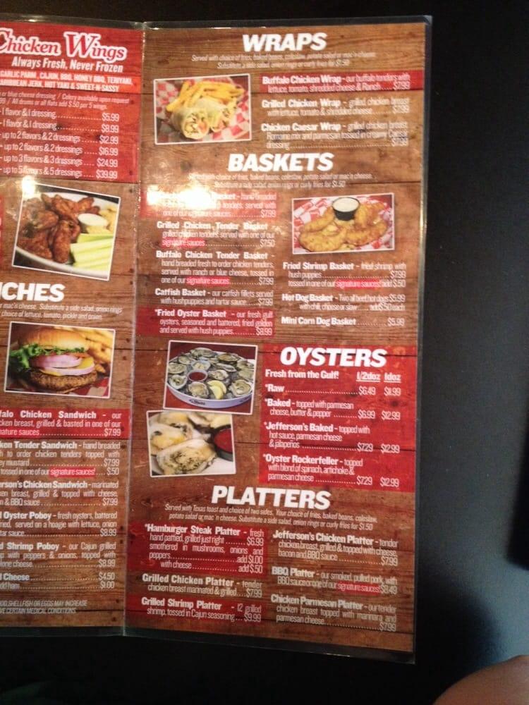 Menu at Jefferson's restaurant, Fort Payne
