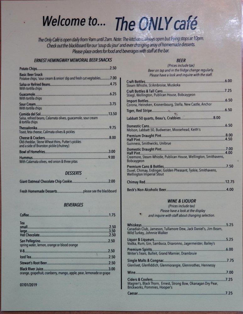 Menu at The Only Cafe, Peterborough