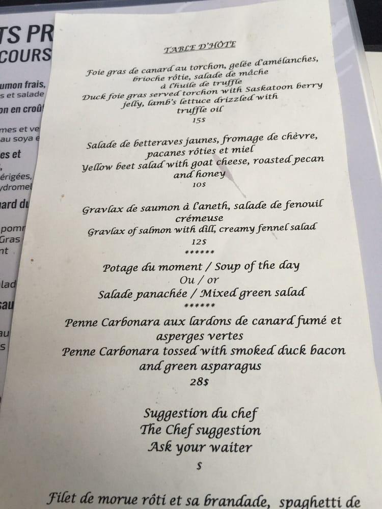 Menu au Restaurant Louis-Hébert, Québec, 668 Grande Allée Est