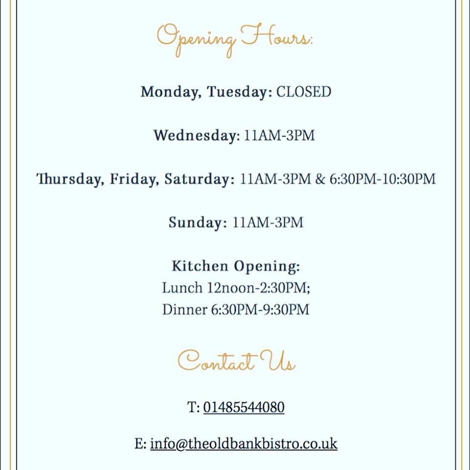 Menu at The Old Bank restaurant, Snettisham, 10 Lynn Rd