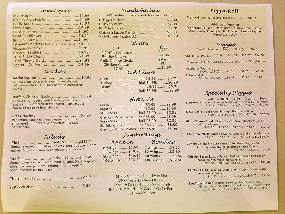 Menu at The Tipsy Tomato restaurant, Norwood