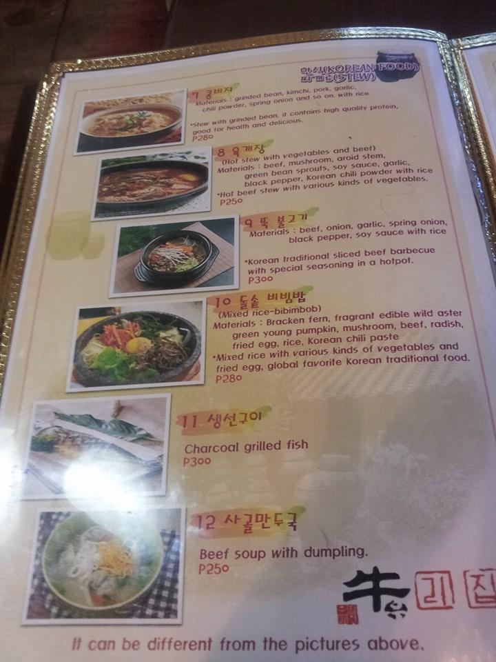 Menu at Woorijib korean restaurant, Lapu-Lapu City