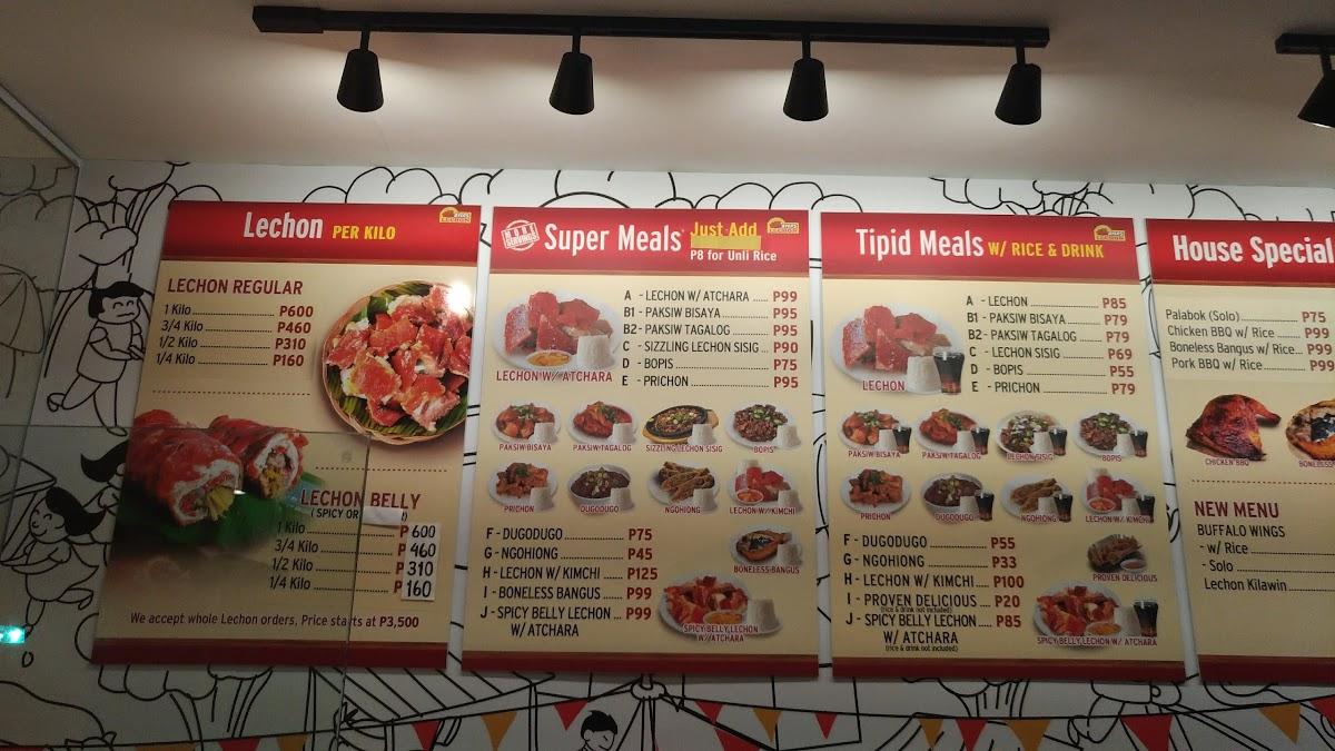 Menu at Ayer Lechon restaurant, Cebu City, General Maxilom Ave