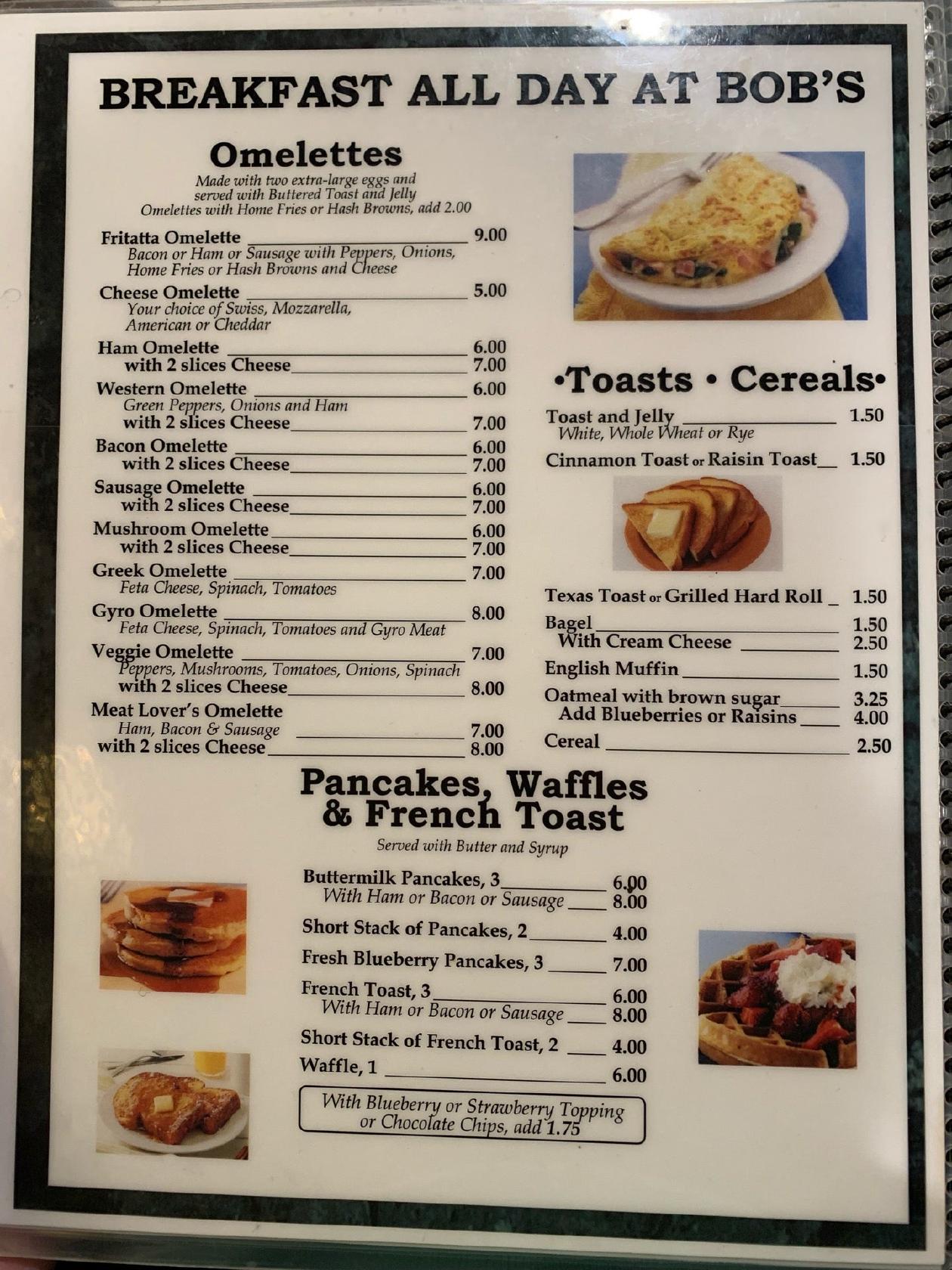 Menu at Bob's Diner restaurant, Rochester, E Henrietta Rd