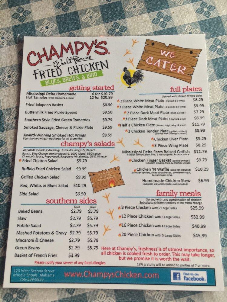 Menu at Champy's Famous Fried Chicken pub & bar, Muscle Shoals