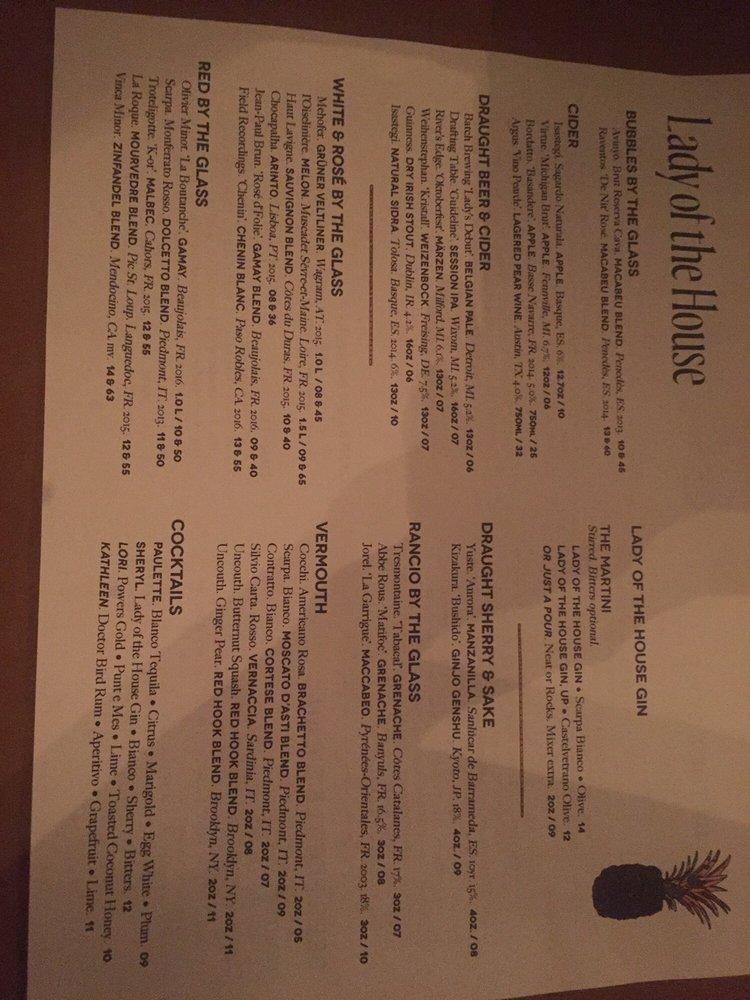 Menu at Lady of the House pub & bar, Detroit