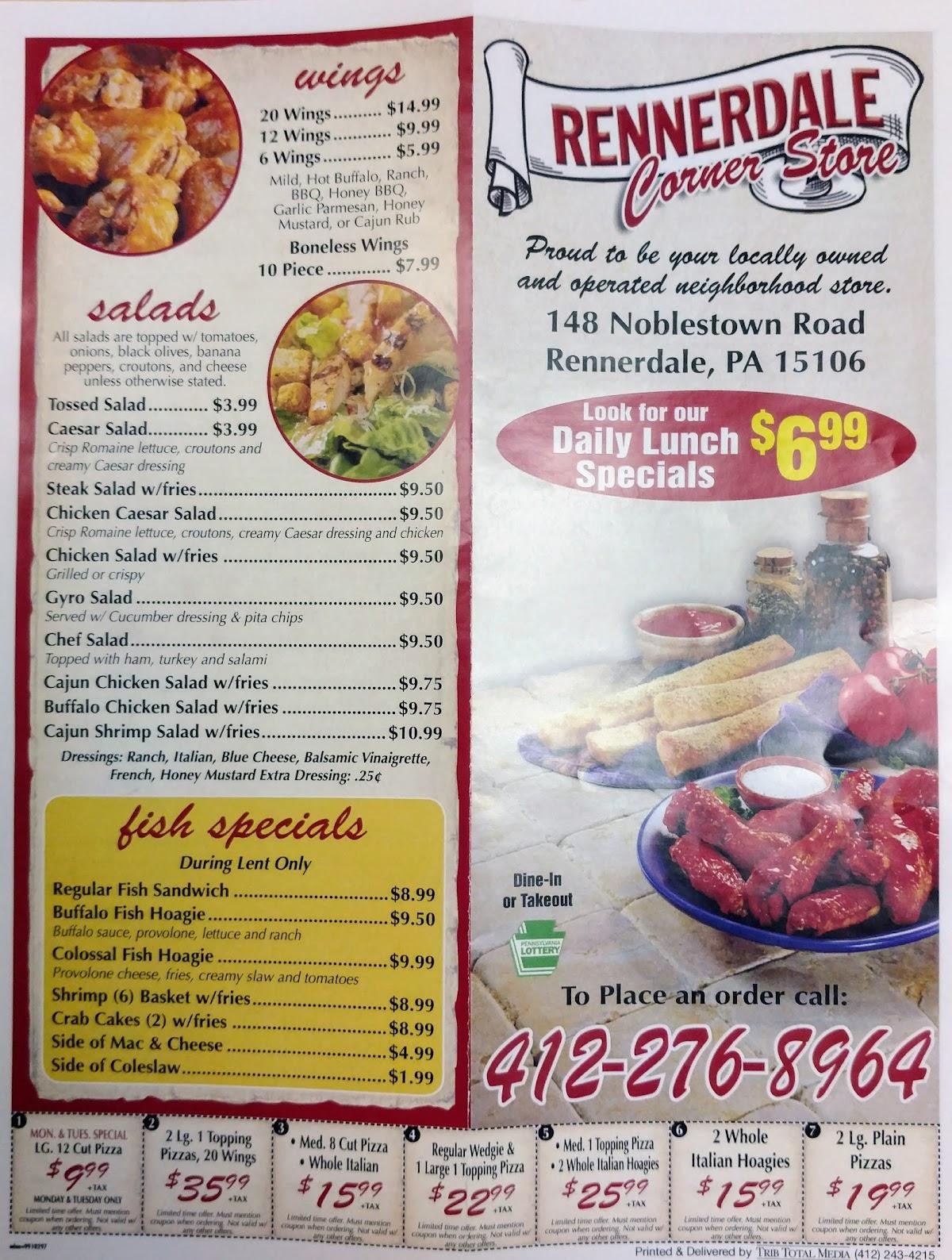 Menu at Rennerdale Corner Store pizzeria, Robinson Township